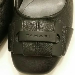 Tahari | Shoes | Tahari Black Leather Logo Buckle Heels | Poshmark